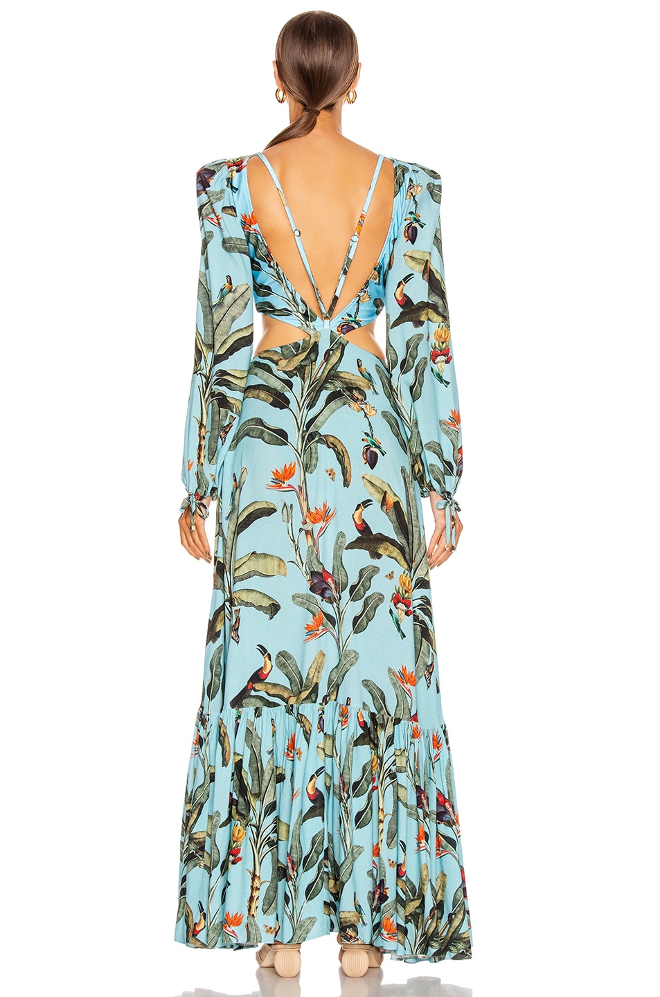 PatBO Tropical Print Cutout Maxi Dress in Cerulean | FWRD