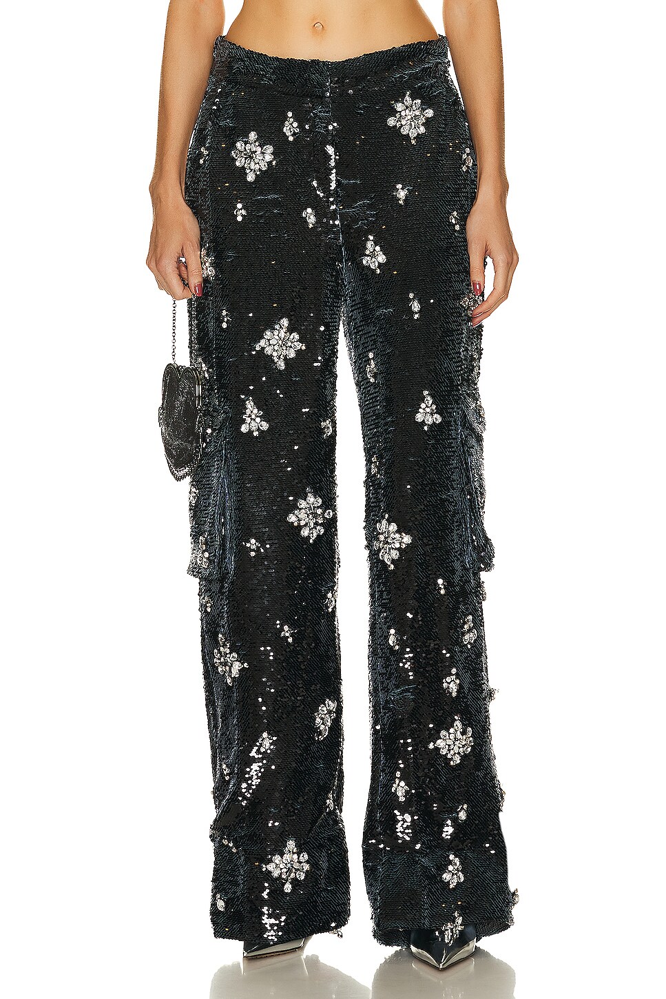 PatBO Hand Beaded Sequin Cargo Pant in Black | FWRD