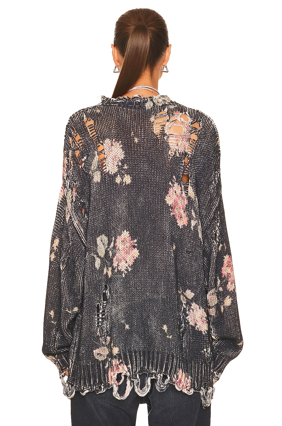 R13 Distressed Oversized Sweater in Floral On Black | FWRD