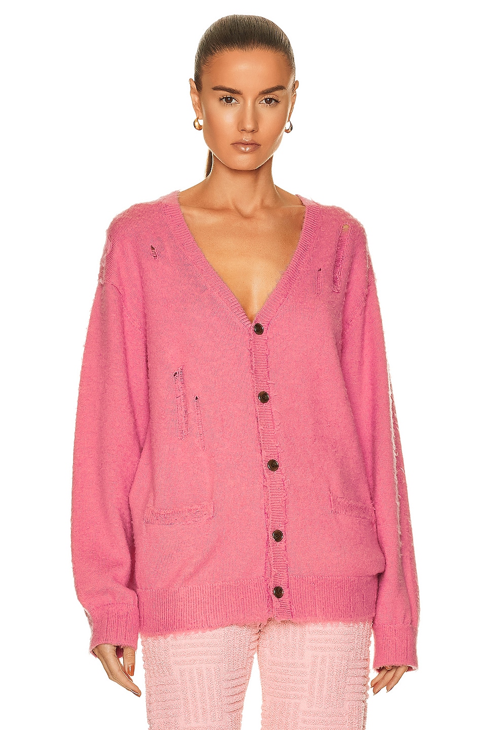 R13 Shaggy Oversized Distressed Edge Cardigan in Pink | FWRD