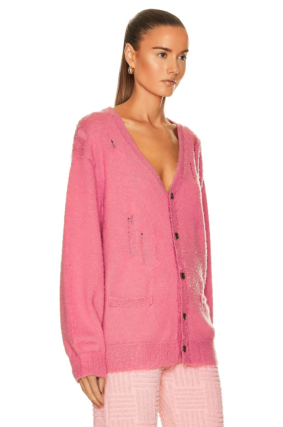 R13 Shaggy Oversized Distressed Edge Cardigan in Pink | FWRD