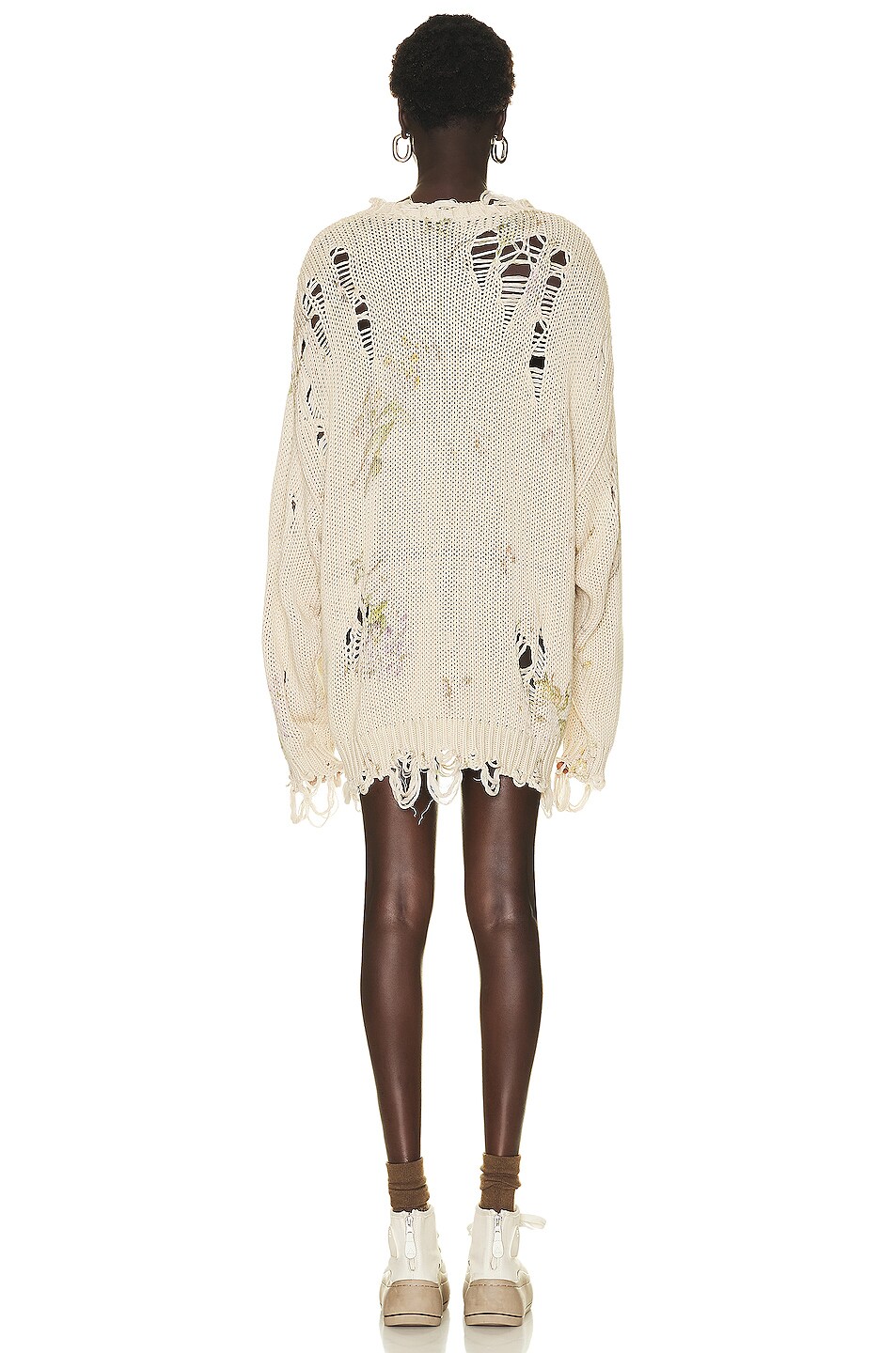 R13 Distressed Oversized Sweater in Floral On Khaki | FWRD