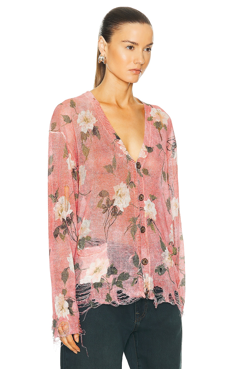R13 Boyfriend Cardigan in Red Floral | FWRD