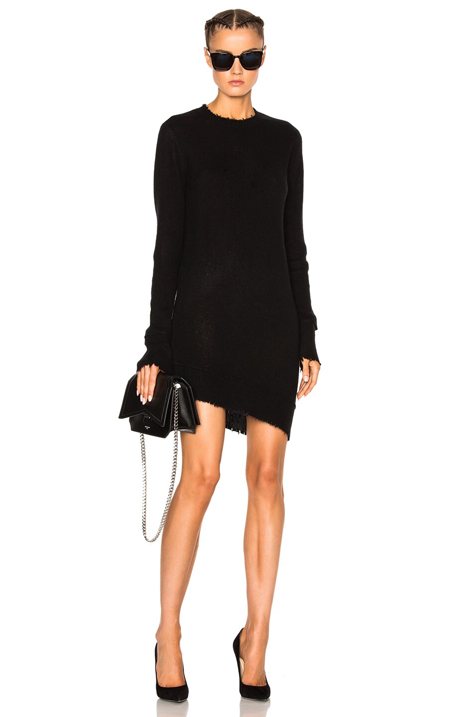 R13 Distressed Edge Crewneck Sweater in Black | FWRD