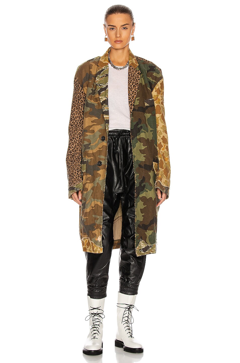 R13 Shredded Coat in Multi Camo | FWRD