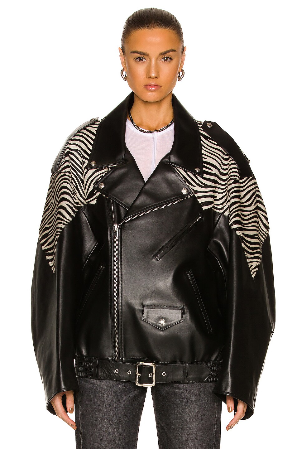 R13 Oversized Motorcycle Jacket in Black & Zebra | FWRD