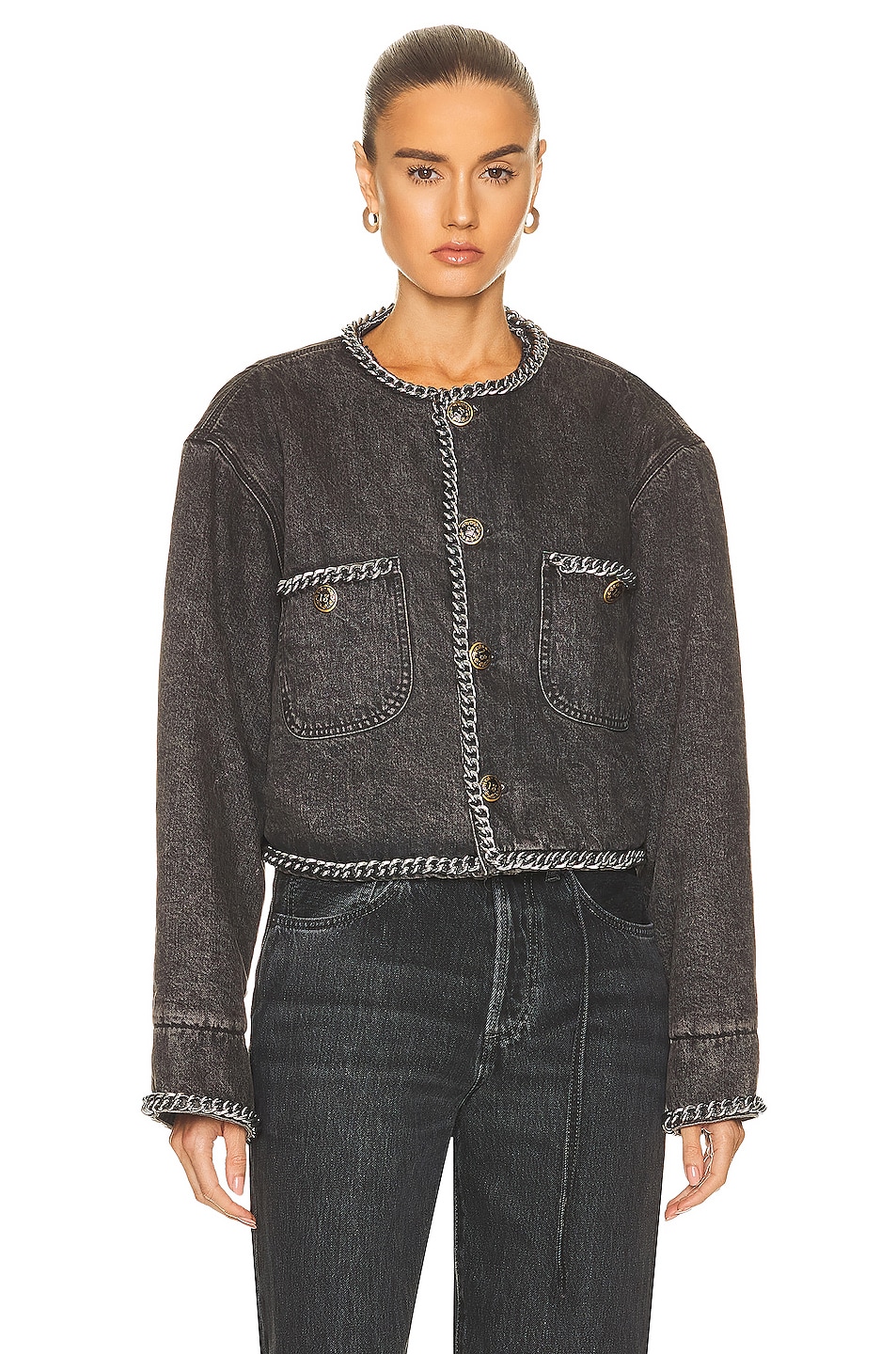 R13 Chain Embellished Cropped Jacket in Dusky Gray | FWRD