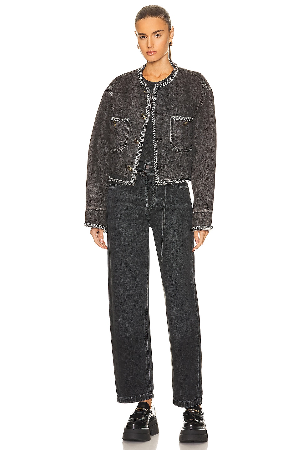 R13 Chain Embellished Cropped Jacket in Dusky Gray | FWRD