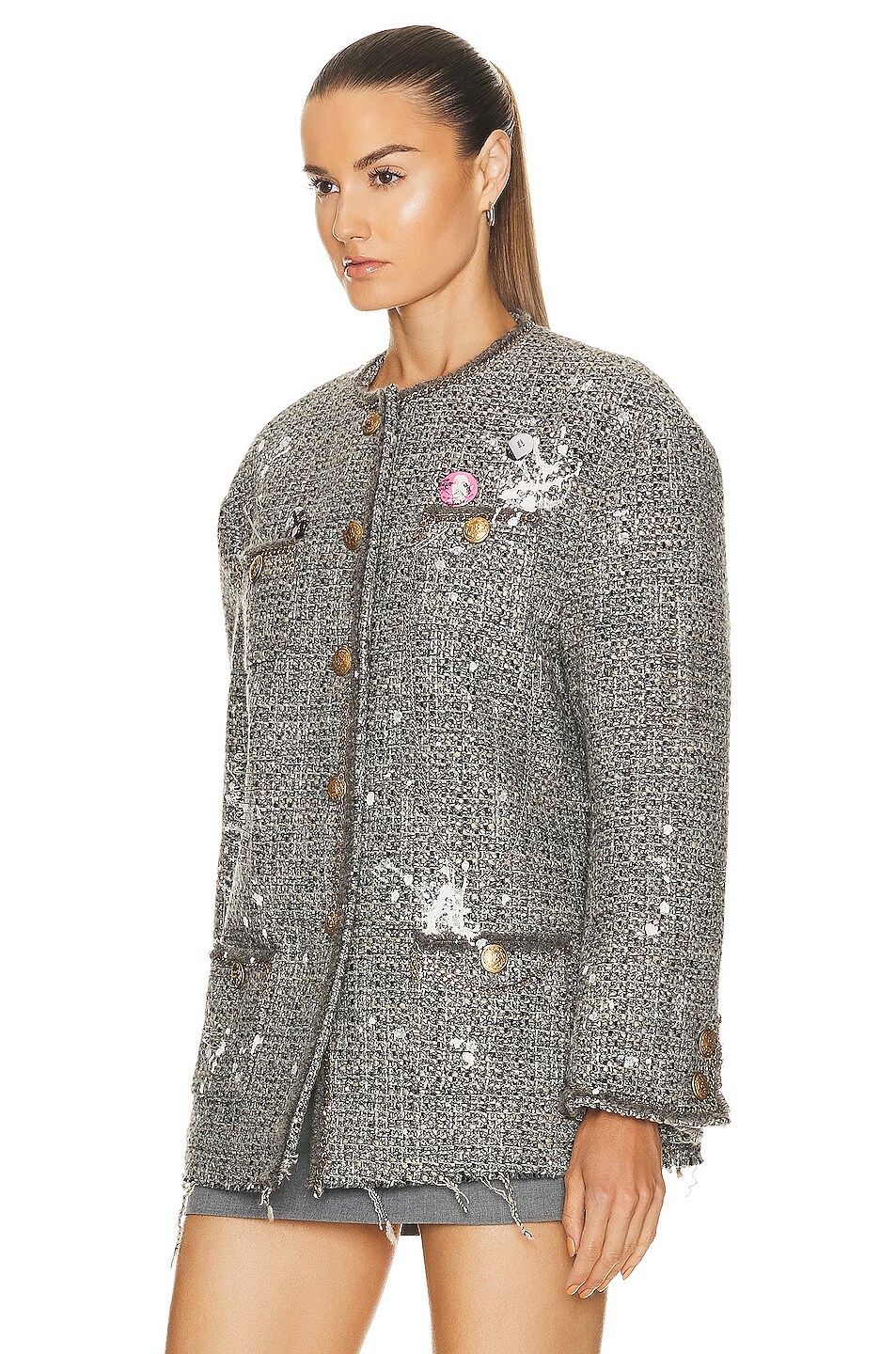 R13 R13 Slouch Tweed Jacket in Grey | FWRD