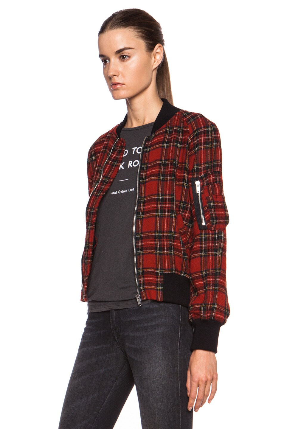 R13 Plaid Shrunken Flight Wool Jacket in Royal Stewart | FWRD