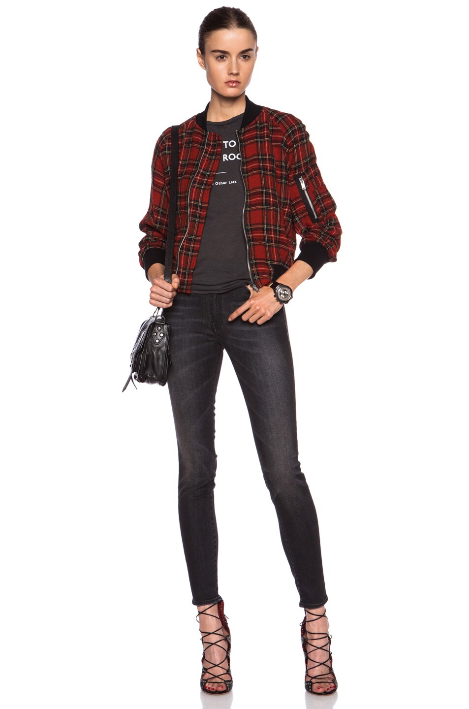R13 Plaid Shrunken Flight Wool Jacket in Royal Stewart | FWRD