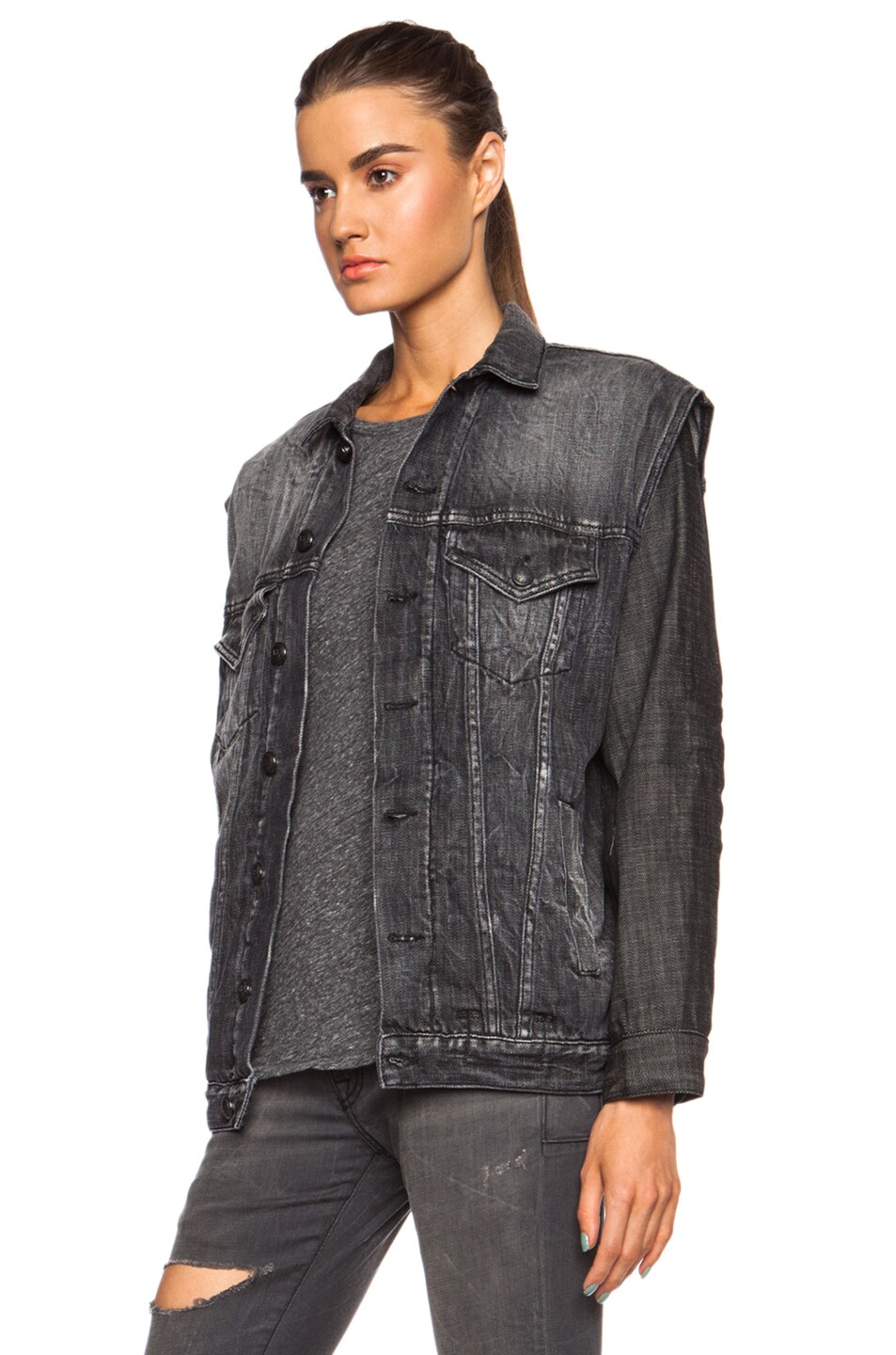 R13 Double Denim Jacket in Cement Black | FWRD