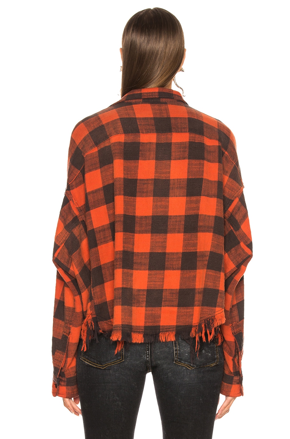 R13 Cropped Work Shirt in Red Plaid | FWRD