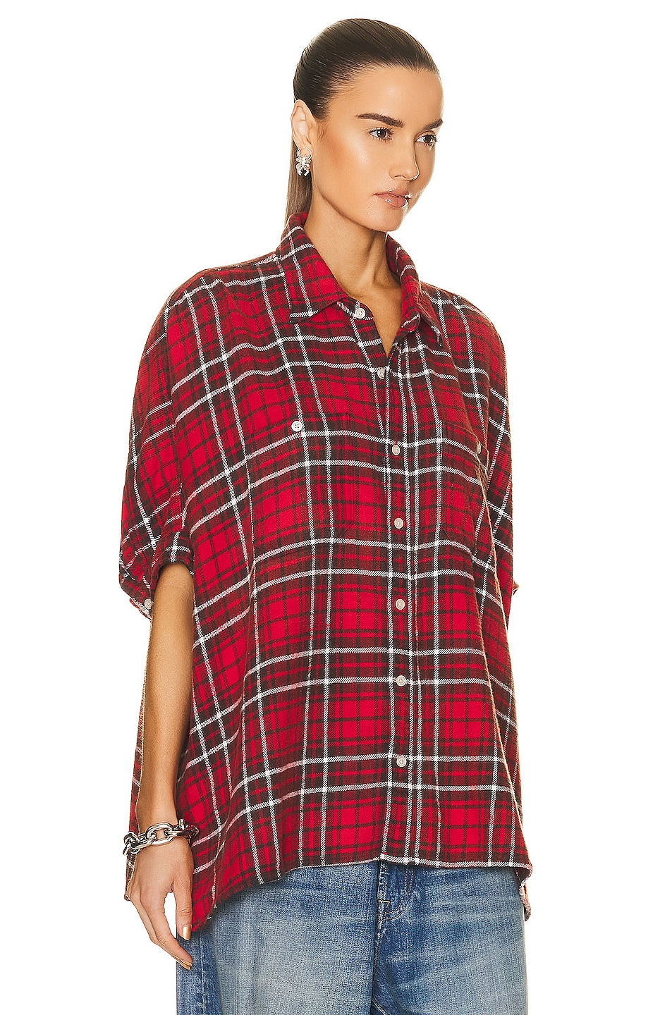 R13 Plaid Oversized Boxy Shirt in Red Plaid | FWRD