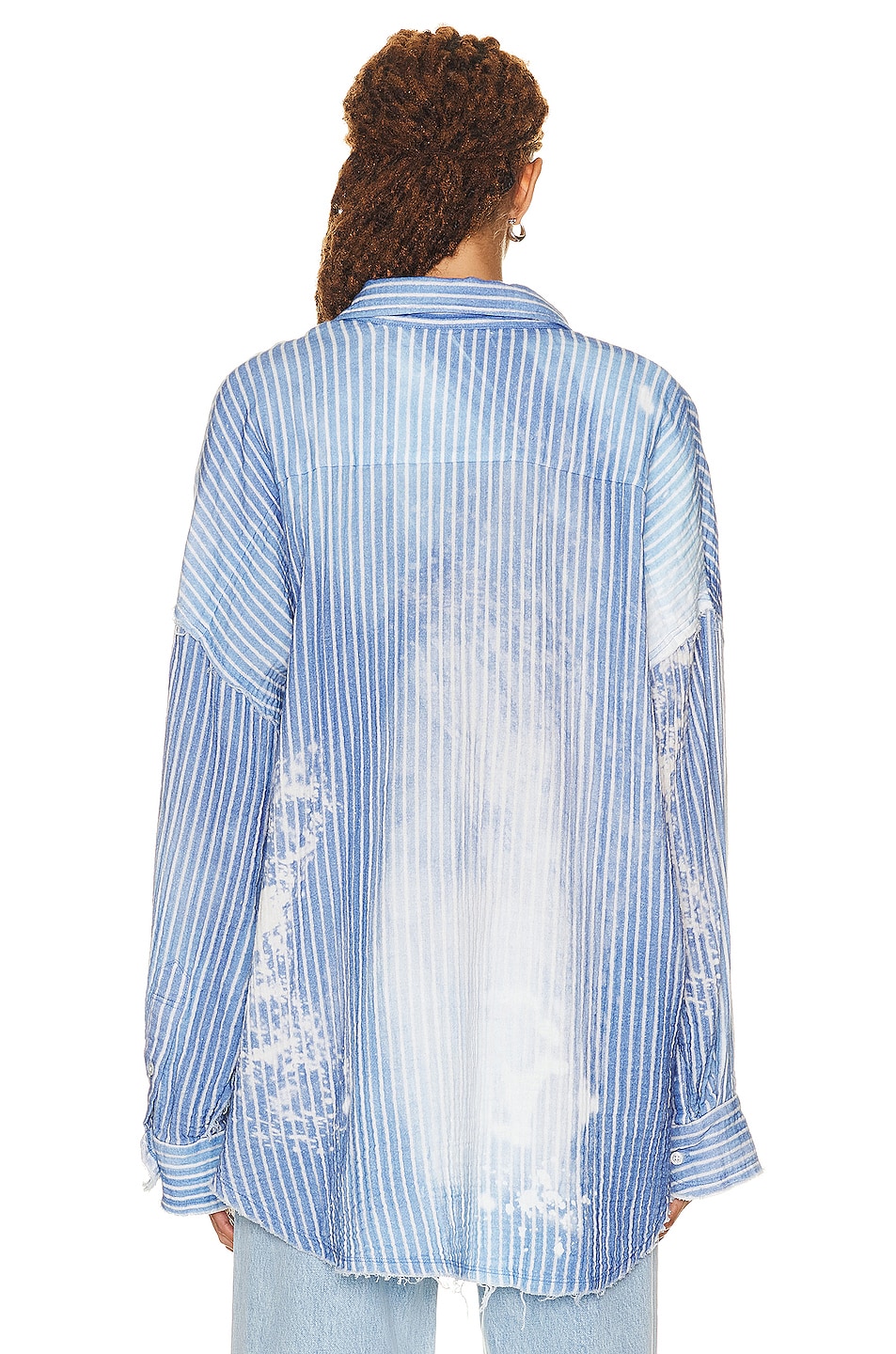R13 Shredded Seam Drop Neck Shirt in "BLEACHED" BLUE STRIPE | FWRD