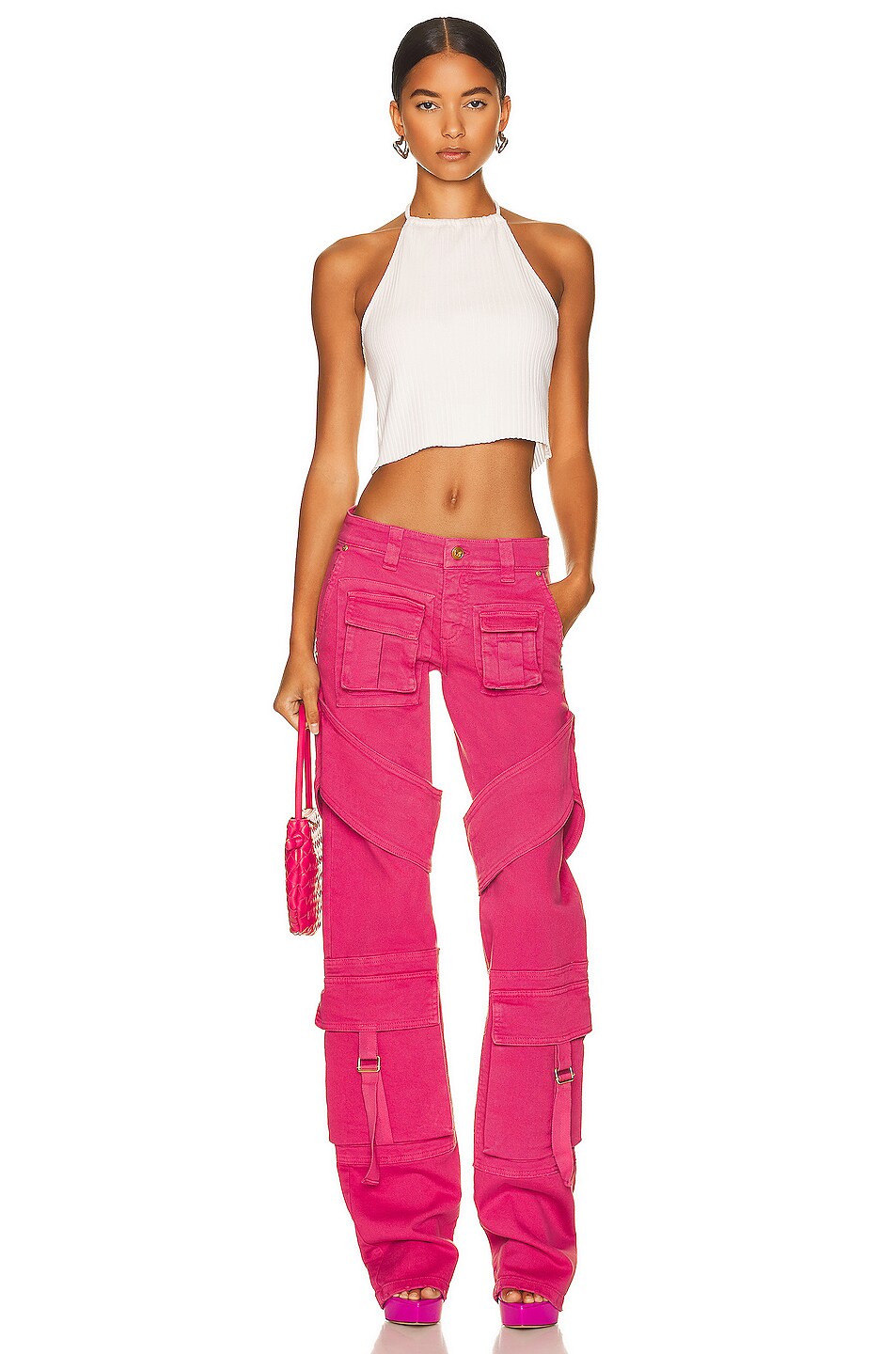 The Range Primary Rib Rope Cropped Halter Tank in Lt Shell | FWRD
