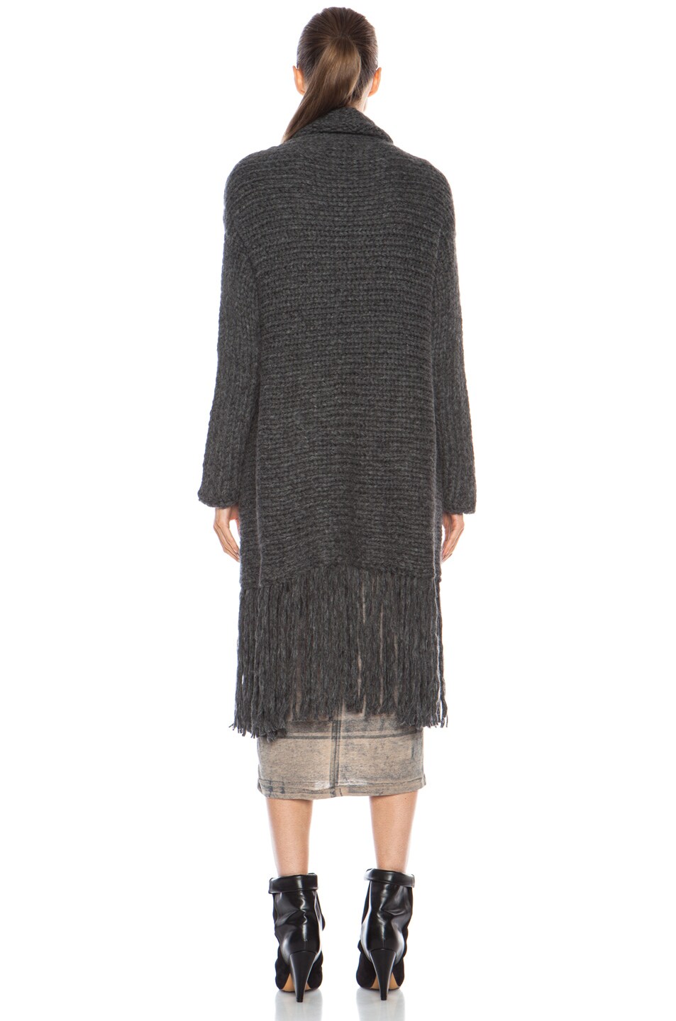 Raquel Allegra Fringe Alpaca-Blend Poncho in Charcoal | FWRD