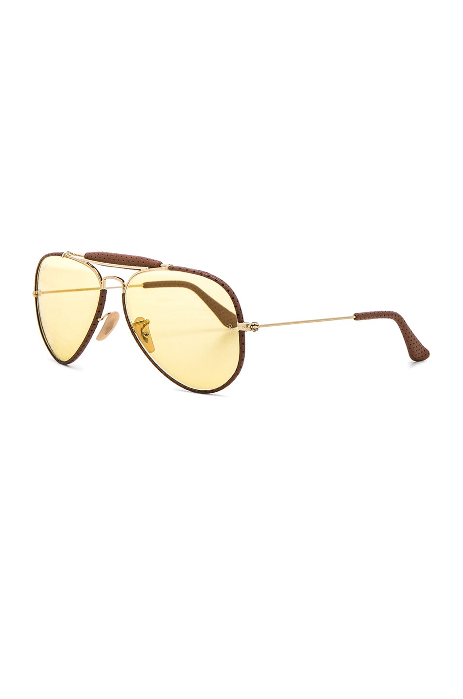 Ray-Ban Aviator Craft Sunglasses in Brown Leather & Yellow | FWRD