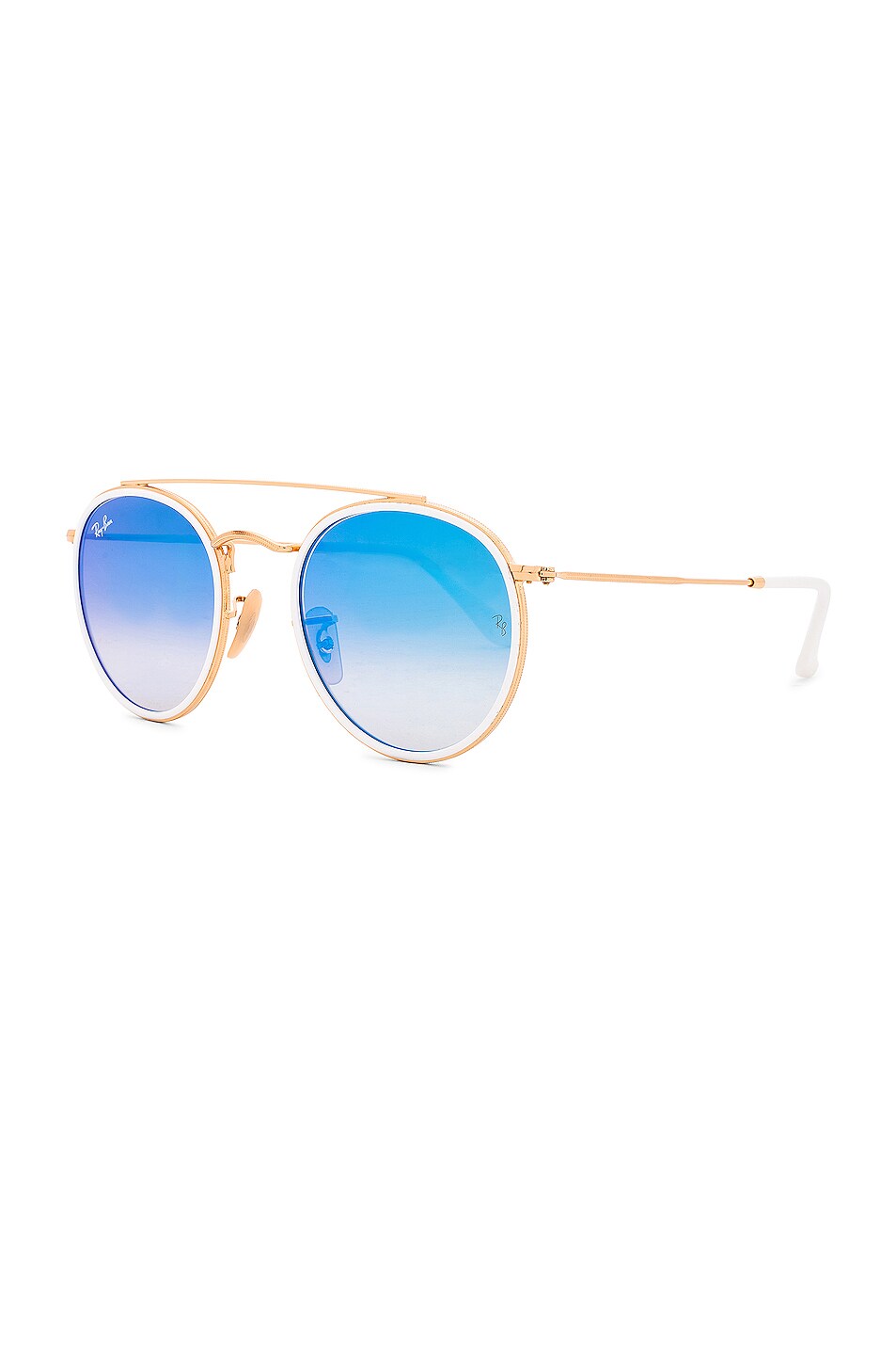 Ray-Ban Round Double Bridge Sunglasses in Gold & Blue | FWRD