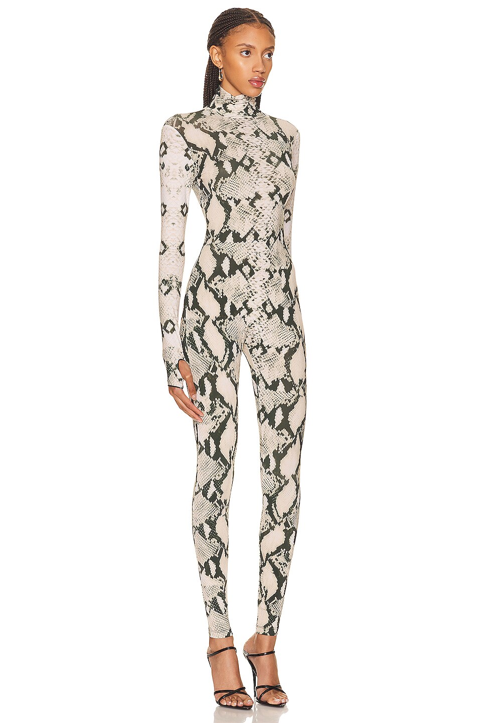 Roberto Cavalli Python Long Sleeve Jumpsuit in Naturale | FWRD