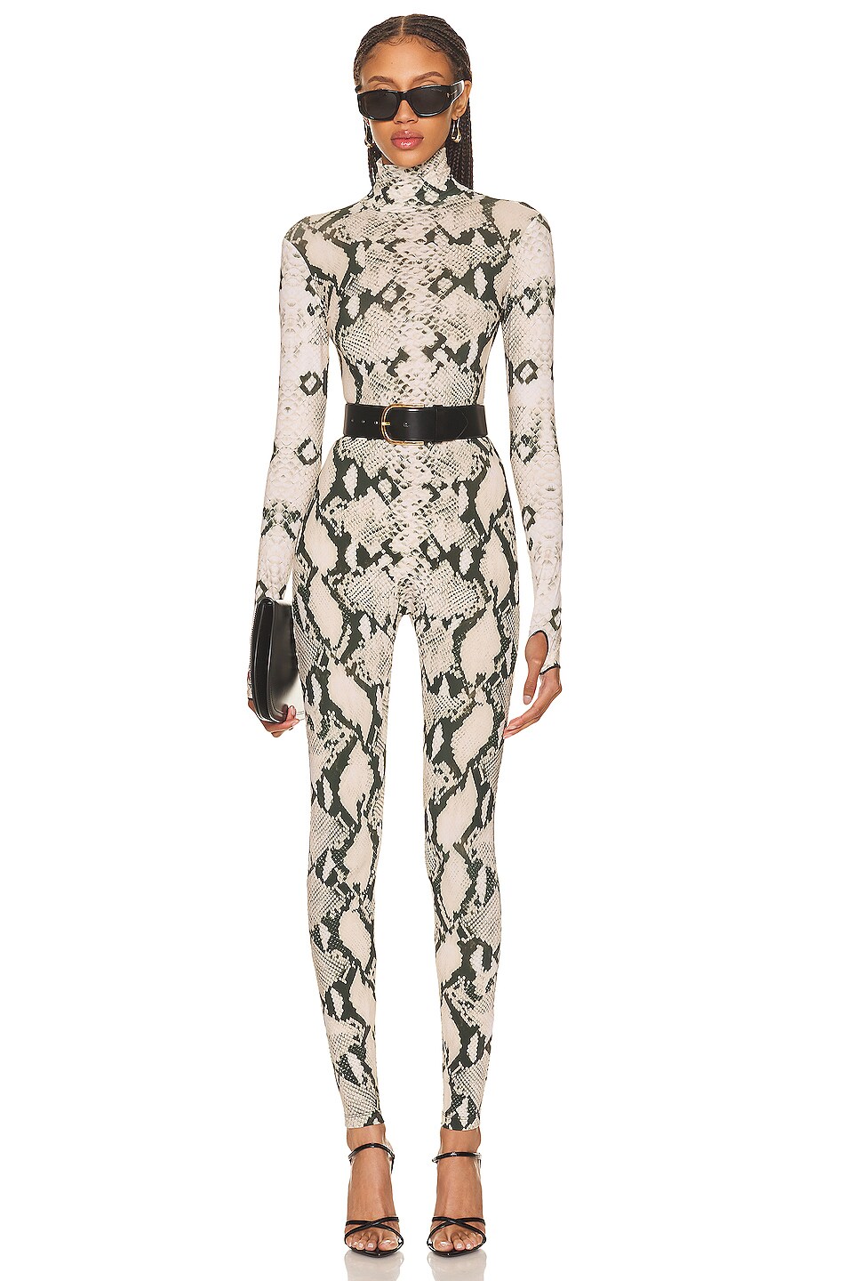 Roberto Cavalli Python Long Sleeve Jumpsuit in Naturale | FWRD