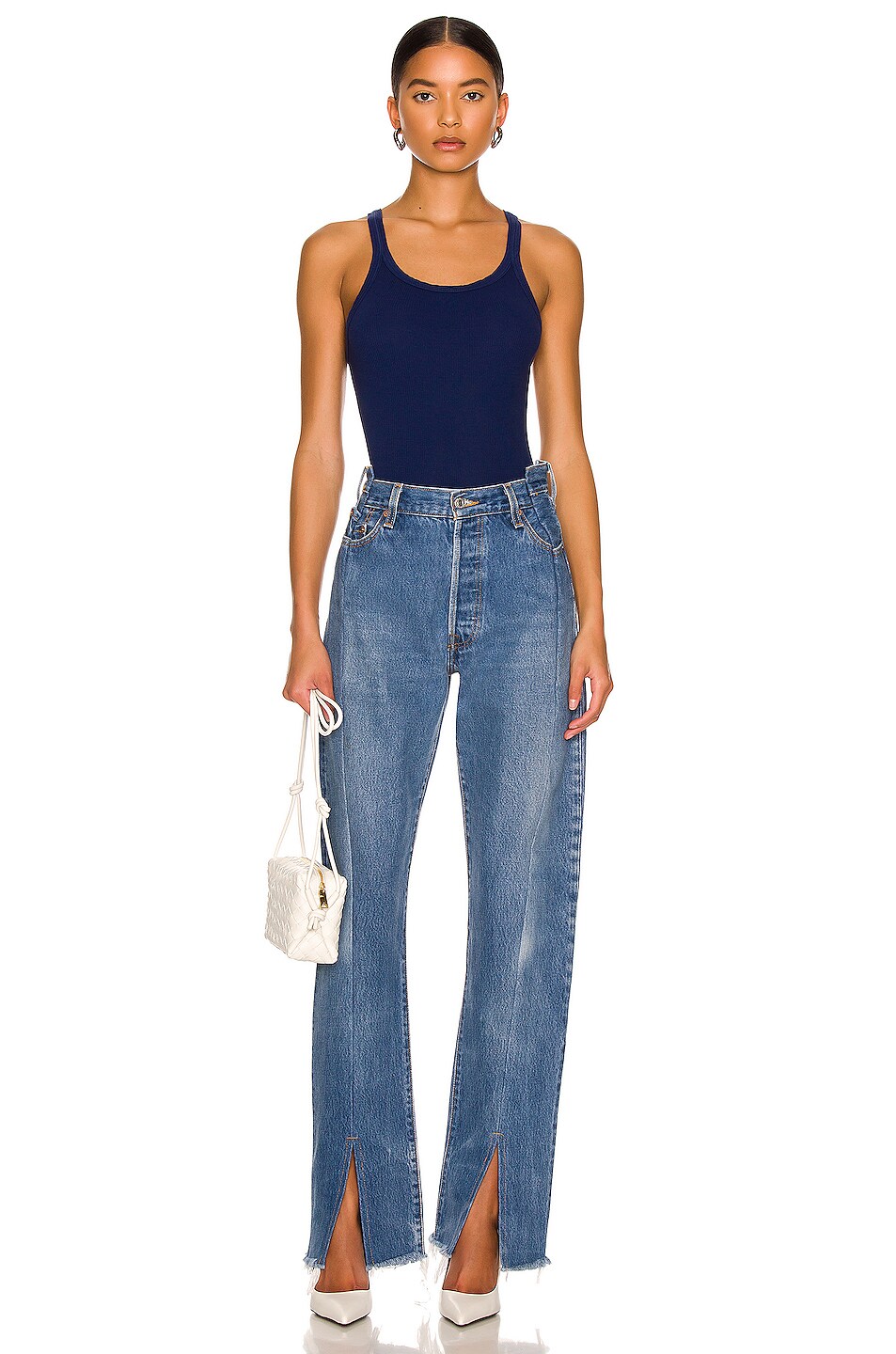 RE/DONE Ribbed Tank in French Blue | FWRD