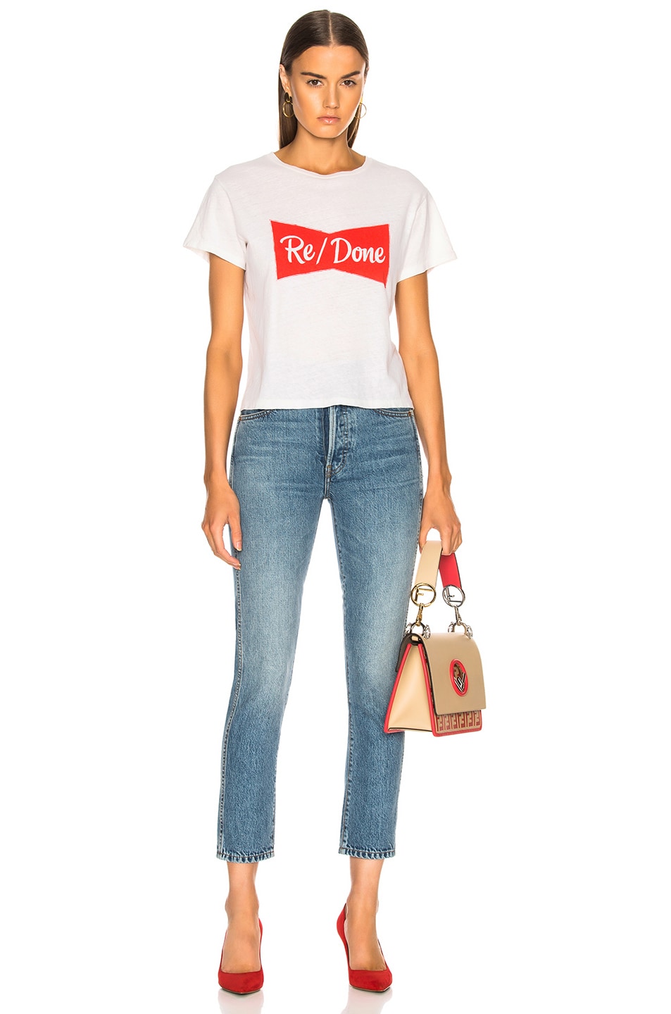 RE/DONE Ribbon Graphic Classic Tee in Vintage White | FWRD