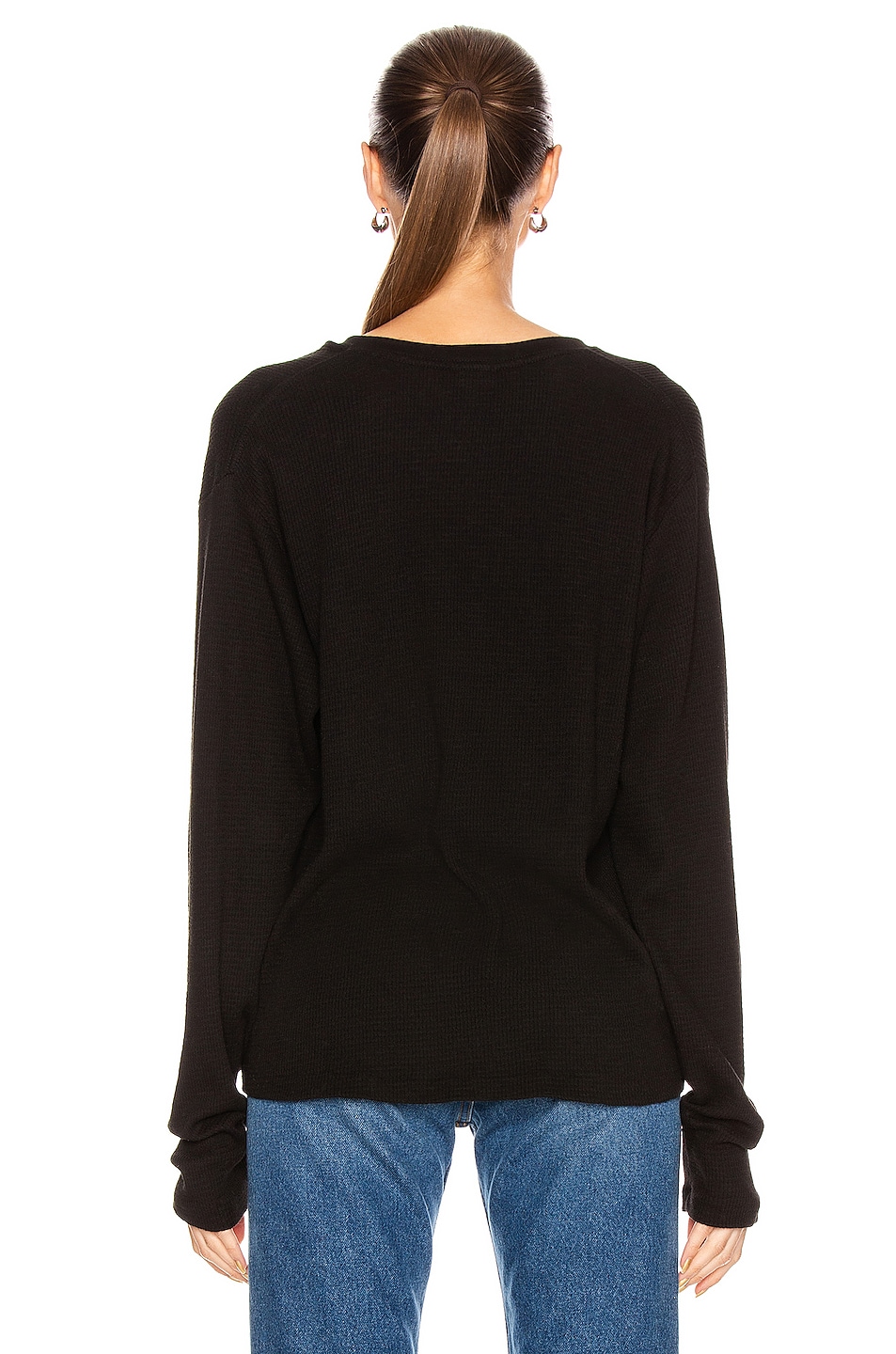 RE/DONE Henley Long Sleeve Tee in Black | FWRD