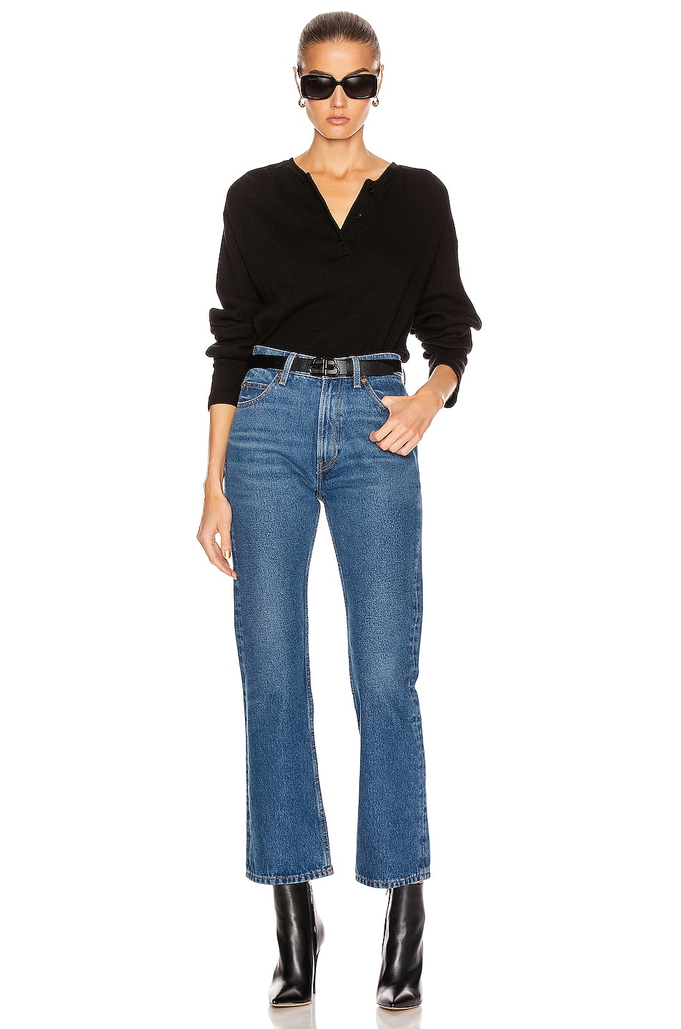 RE/DONE Henley Long Sleeve Tee in Black | FWRD