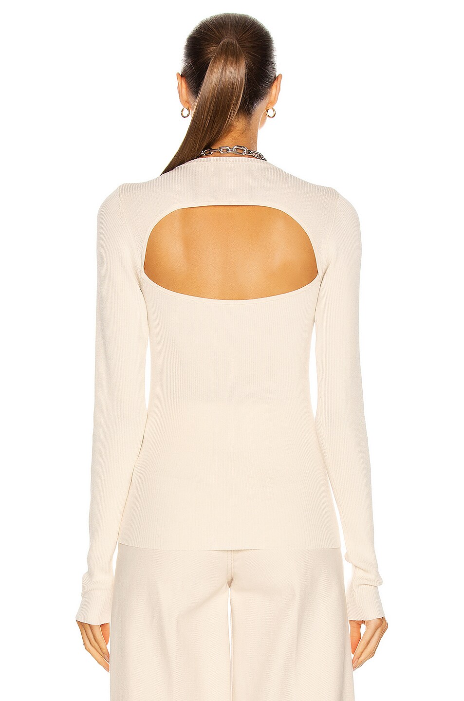 REMAIN Basel Long Sleeve Open Back Knit Sweater in Birch | FWRD