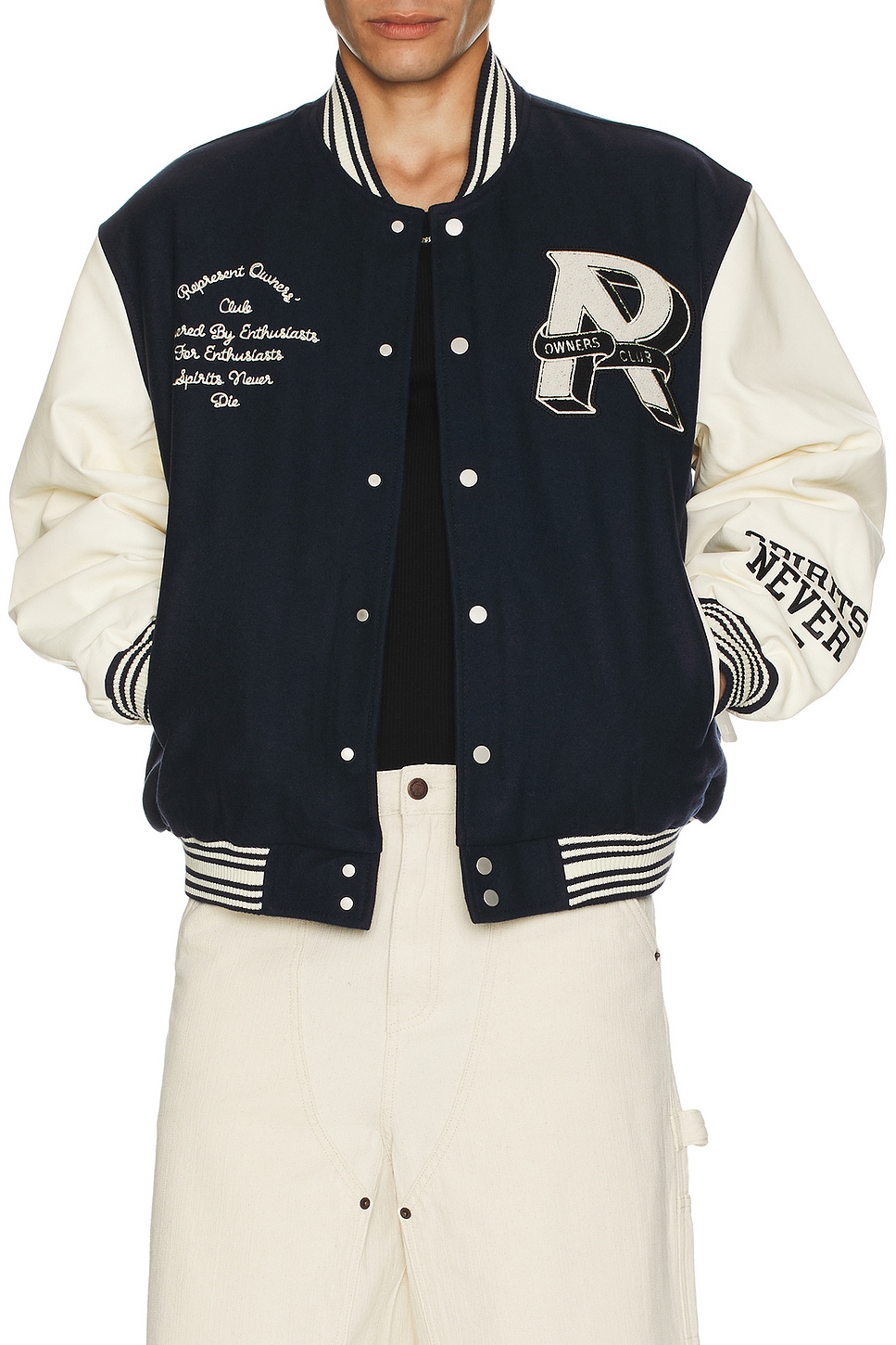 REPRESENT Owners Club Varsity Jacket in Midnight Navy | FWRD