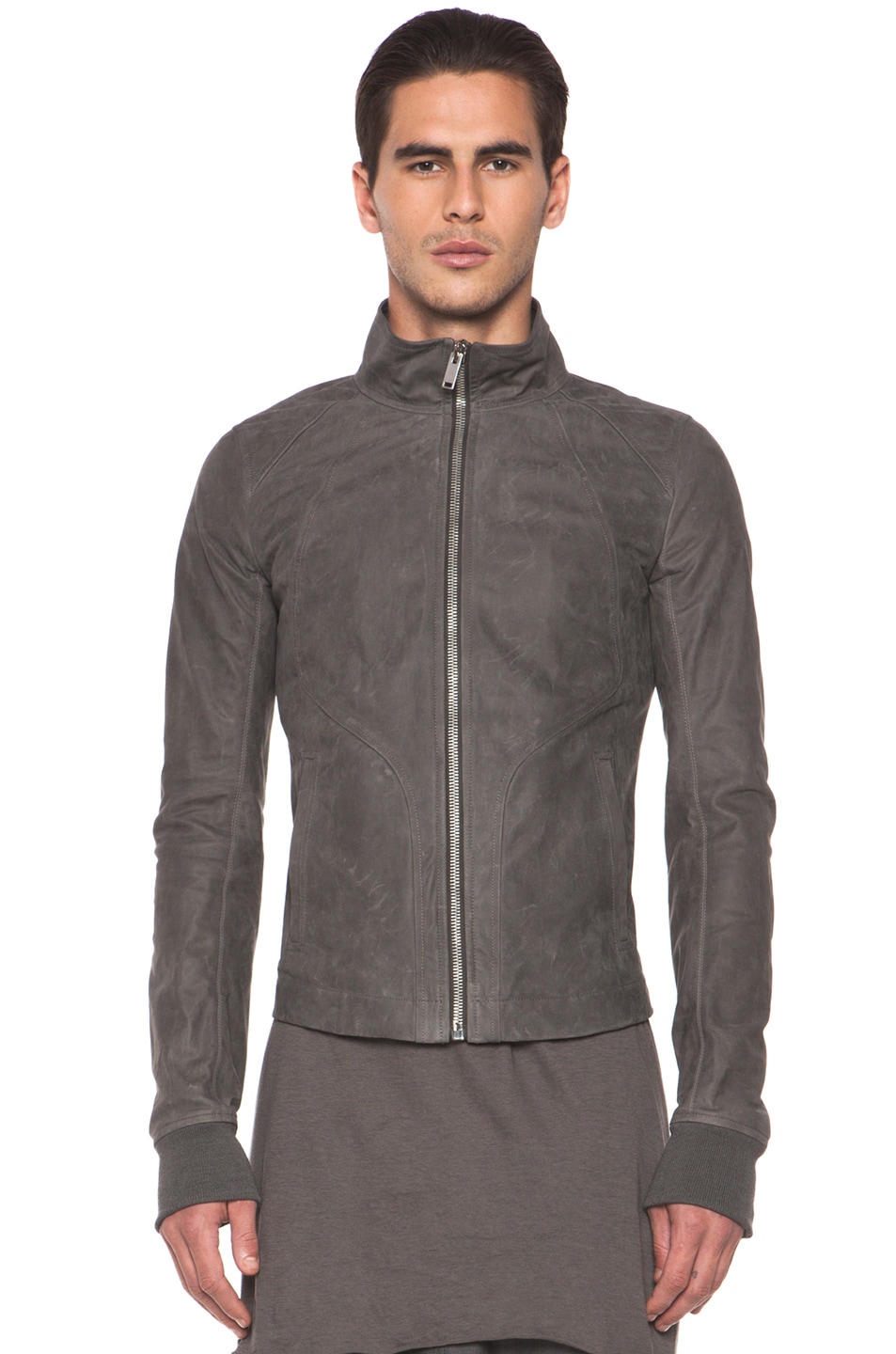 Rick Owens Intarsia Leather Jacket in Dark Dust | FWRD