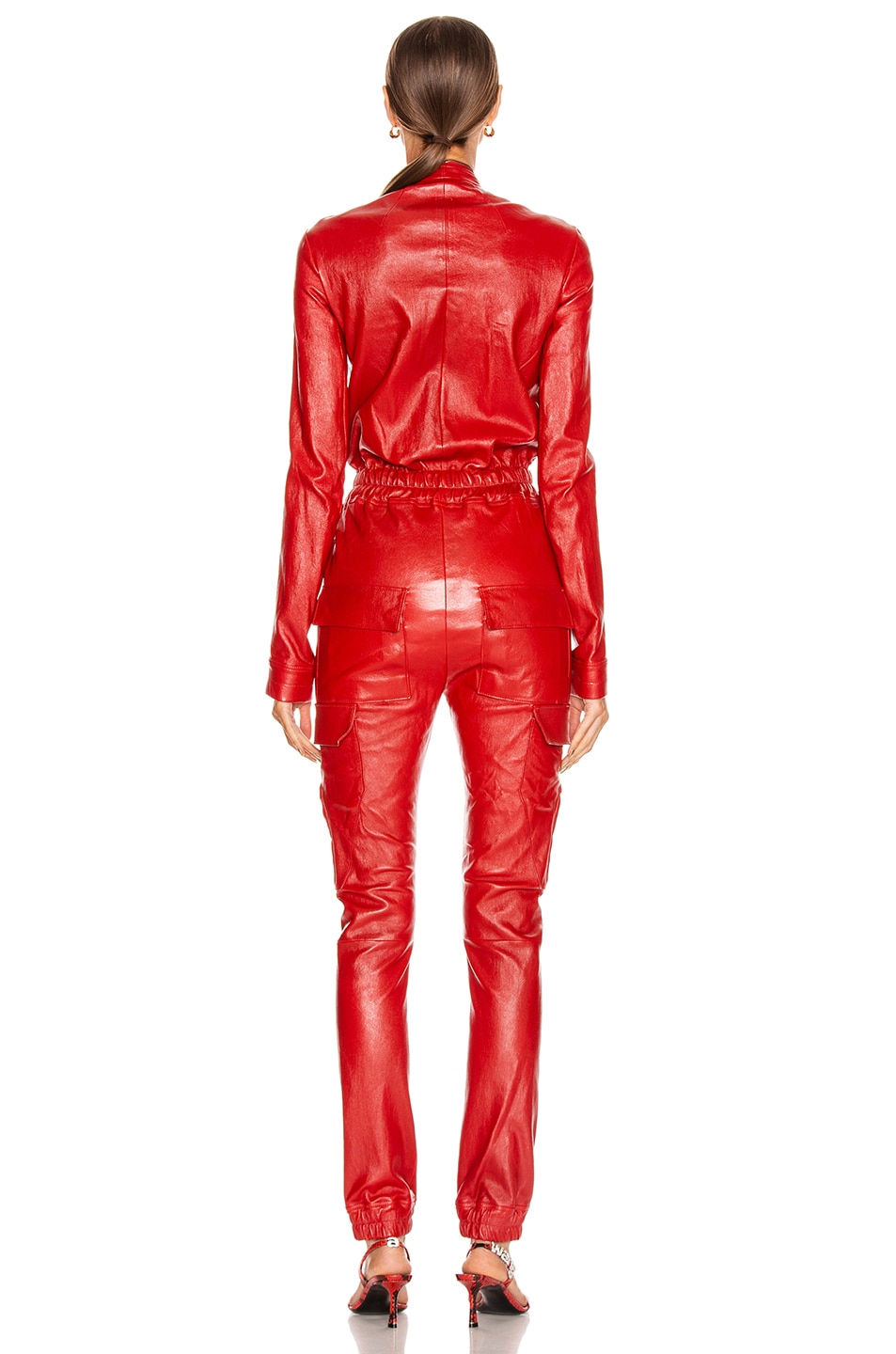 Rick Owens Leather Cargo Jumpsuit in Cardinal Red | FWRD