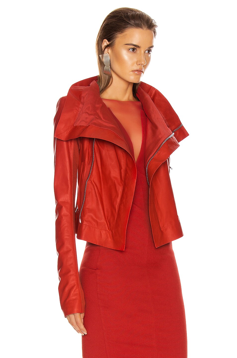 Rick Owens Leather Biker Jacket in Cardinal Red | FWRD