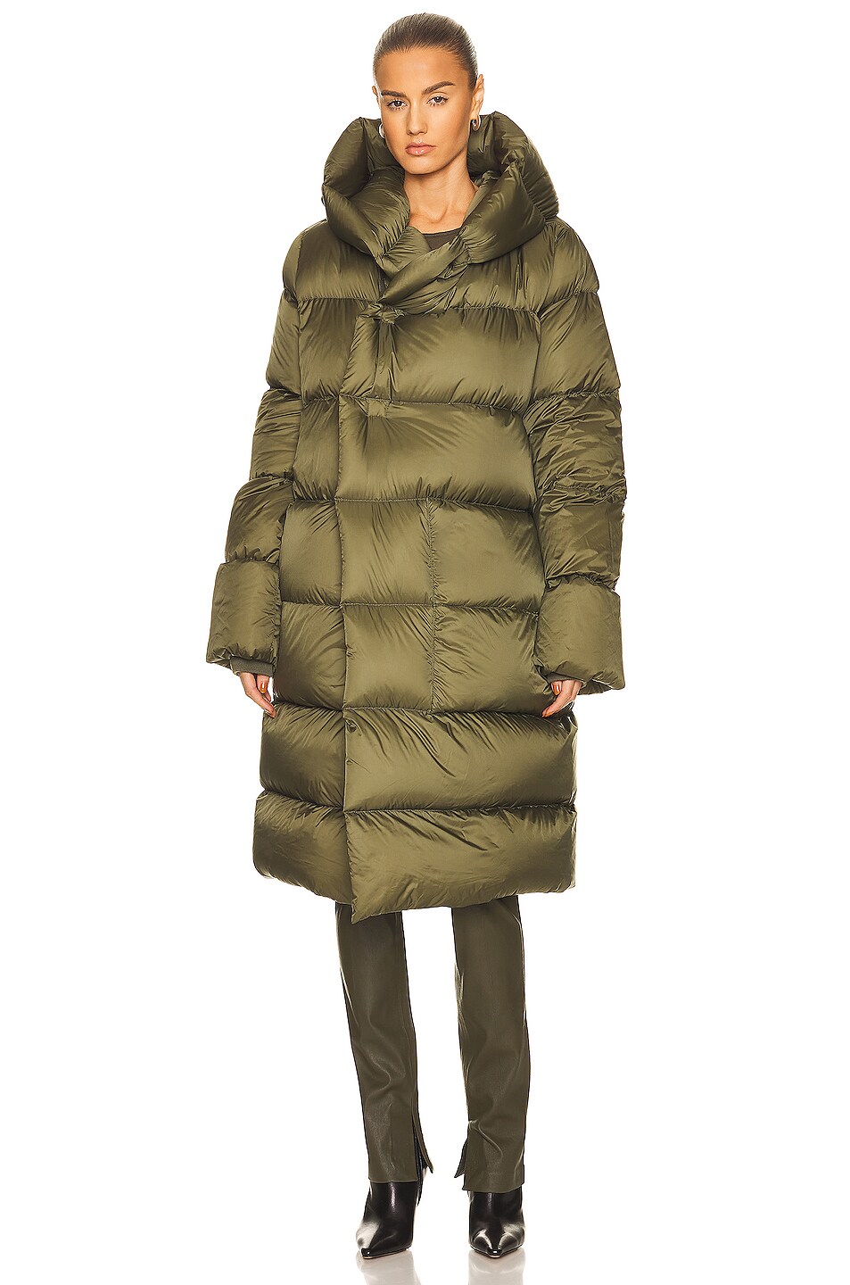 Rick Owens Long Sleeve Hooded Liner Coat in Green | FWRD