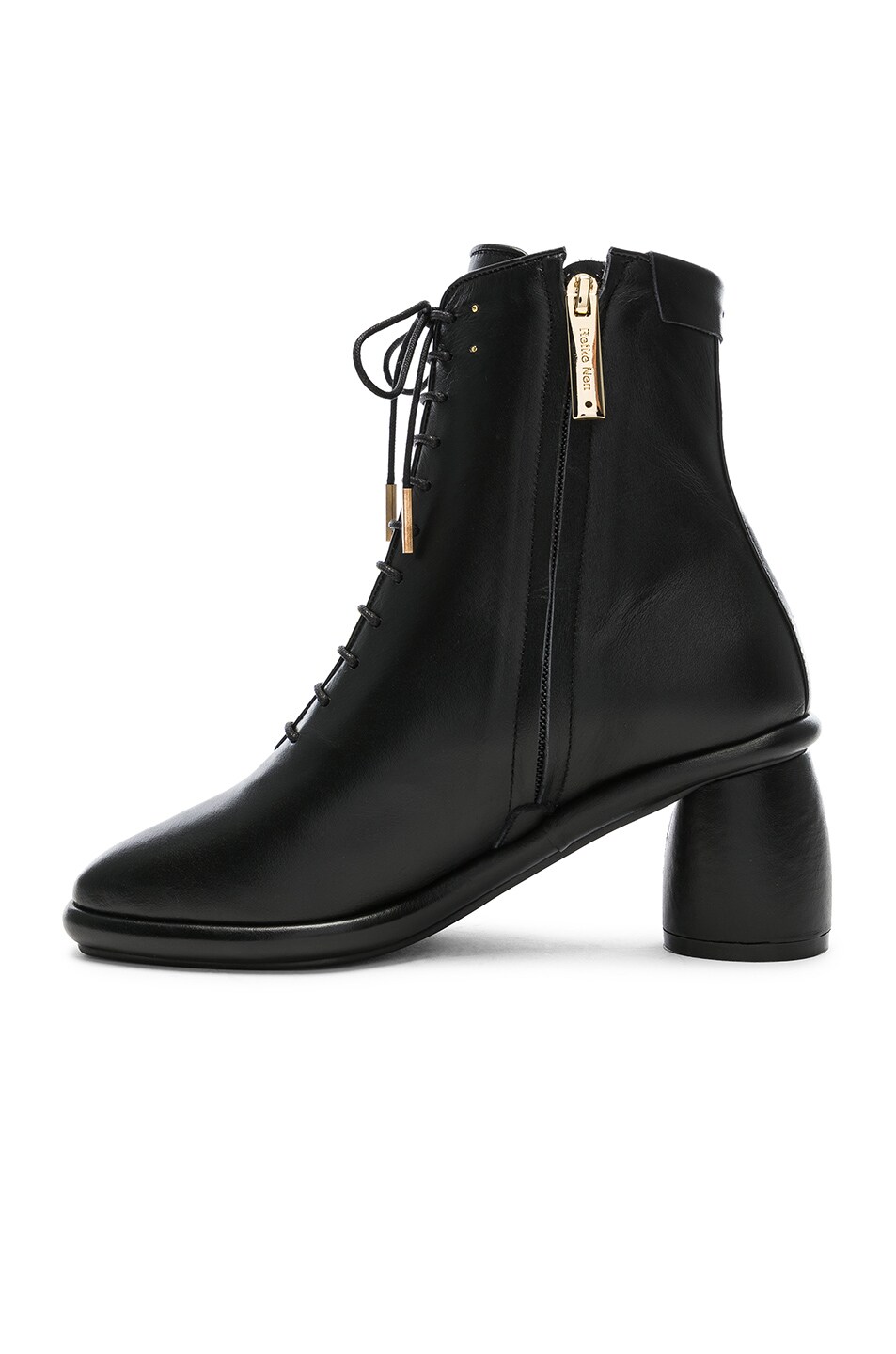 Reike Nen Leather Plain Middle Lace Up Boots in Black | FWRD