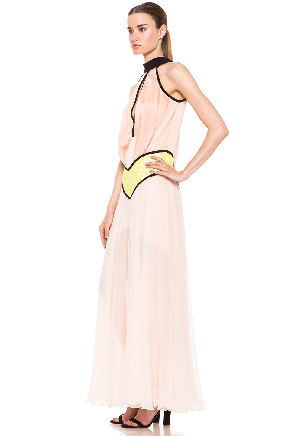 Rodarte Fraped Silk Gown in Peach & Yellow | FWRD