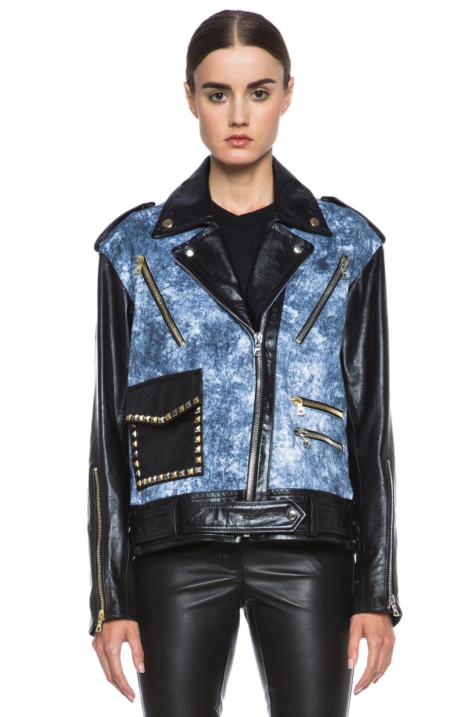 Rodarte Studded Acid Wash Leather Jacket in Black | FWRD