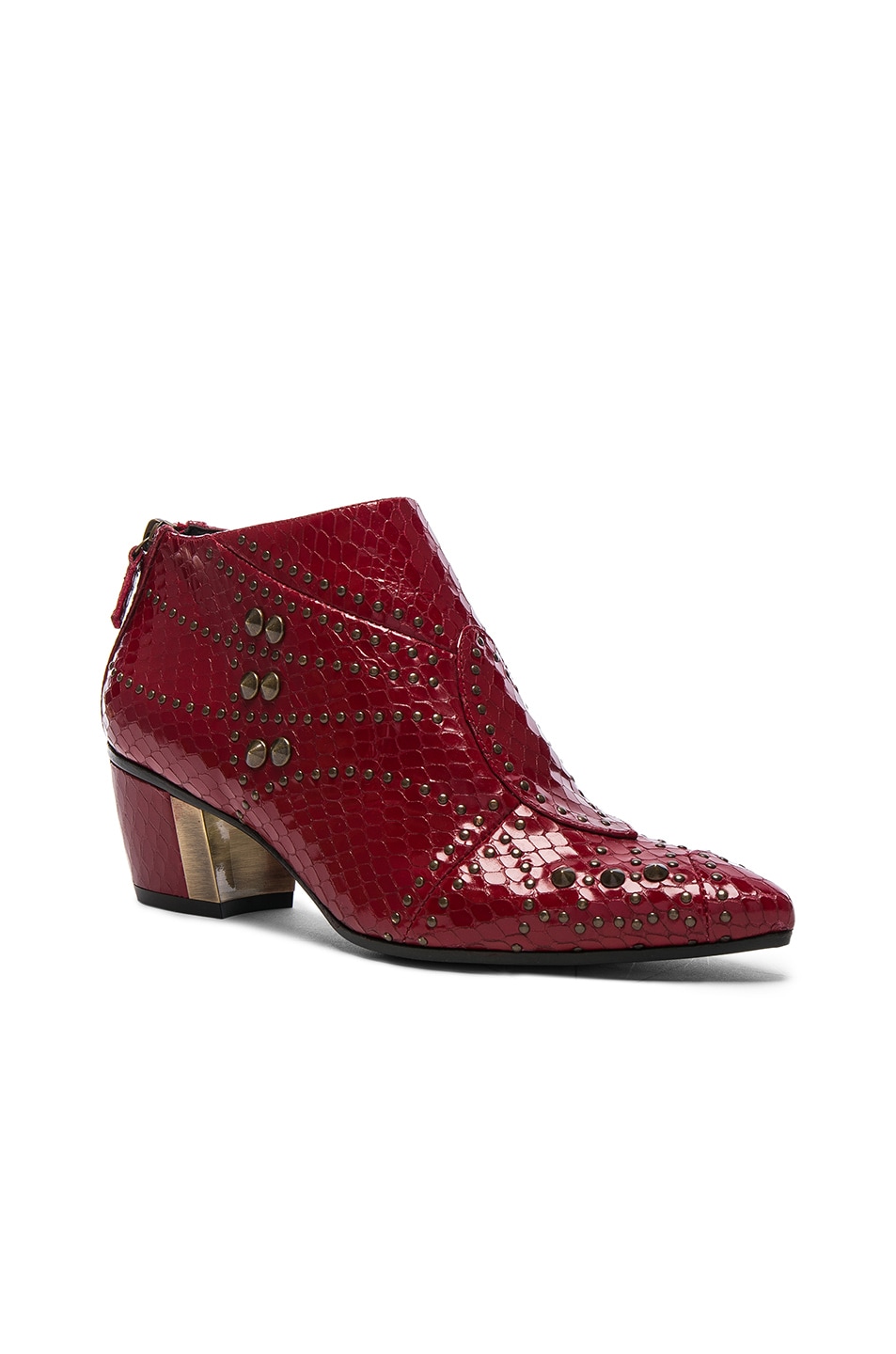 Rodarte Embossed Studded Leather Booties in Red | FWRD