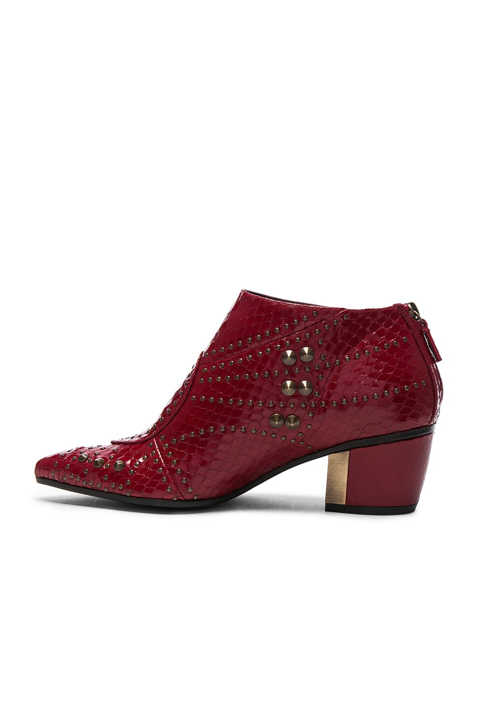 Rodarte Embossed Studded Leather Booties in Red | FWRD