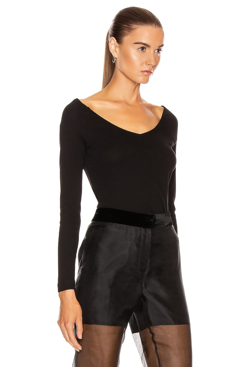 Rosetta Getty Open V Neck T Shirt in Black | FWRD