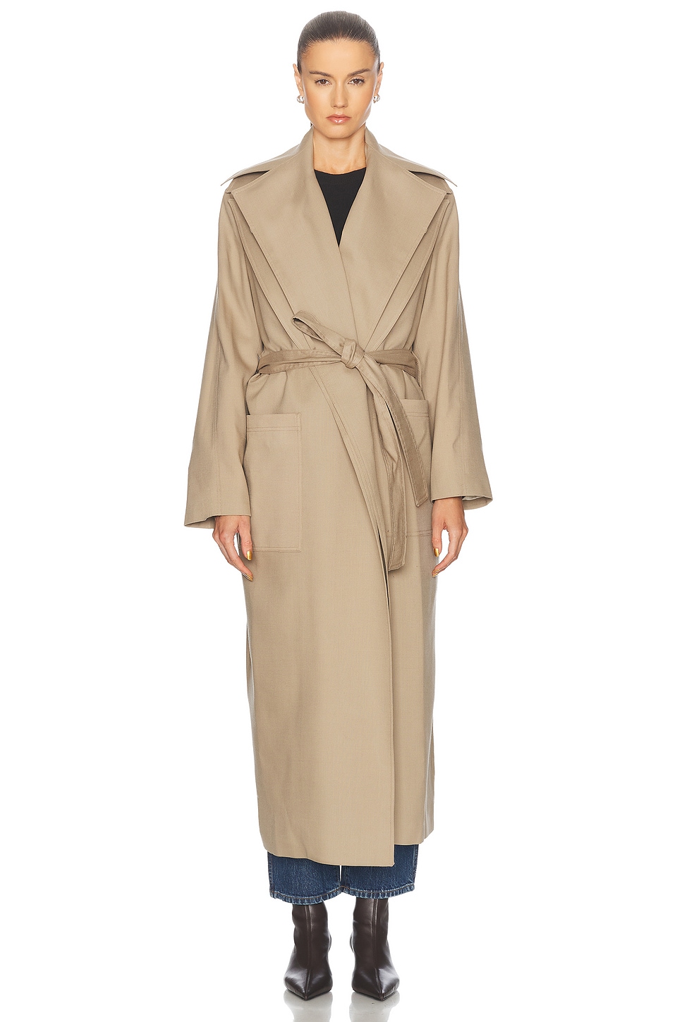 Rohe Belted Trench Coat With Double Collar in Oat Beige | FWRD