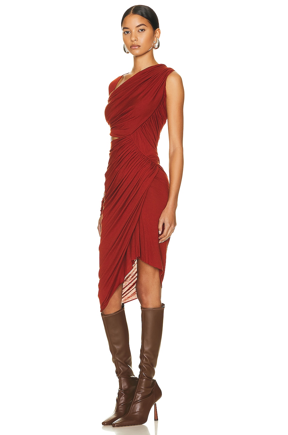 RICK OWENS LILIES Raquel One Sleeve Dress in Umber | FWRD