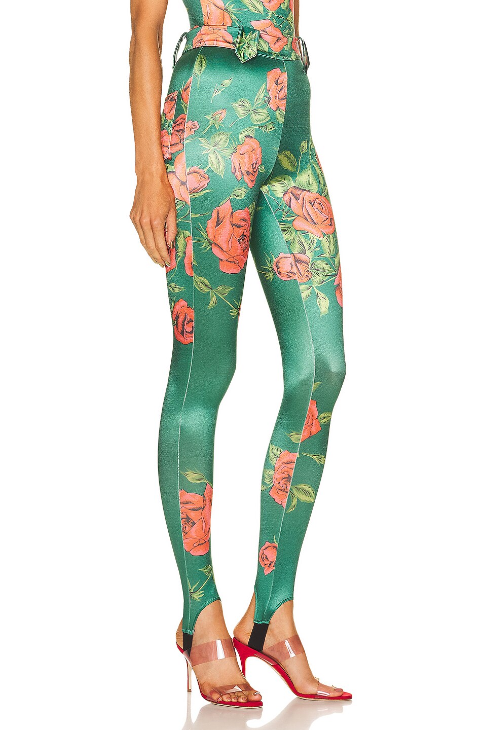 Raisa Vanessa Rose Patterned Shiny Pant in Green & Red | FWRD