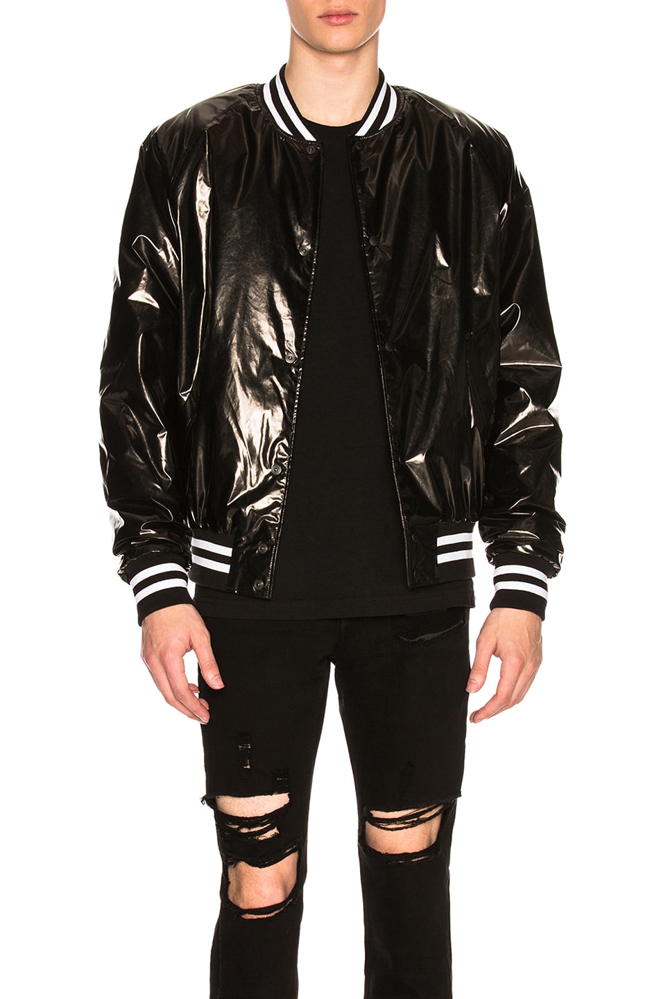 RTA Glossy Varsity Jacket in Metallica | FWRD