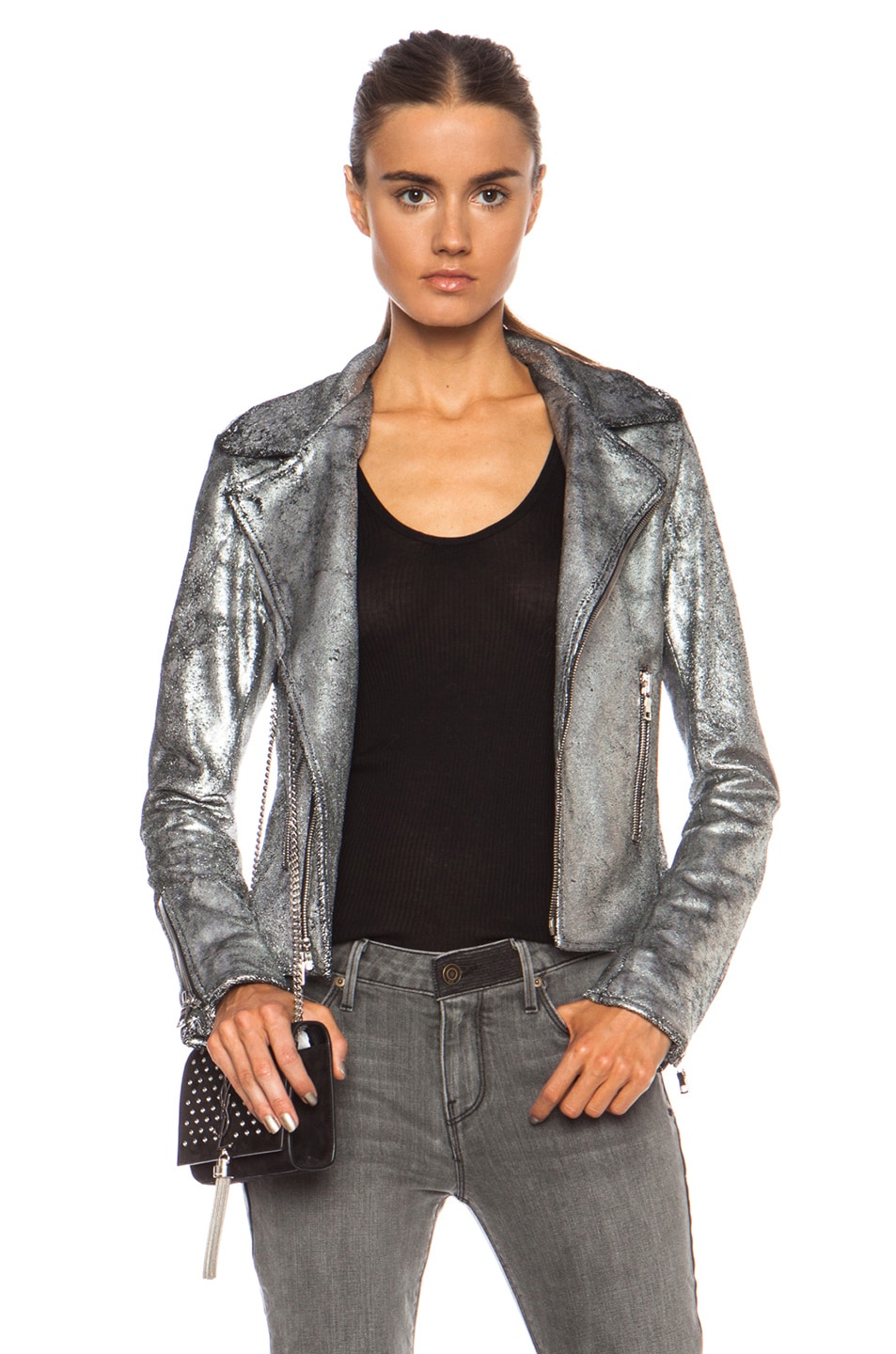 RTA Biker Space Cowboy Leather Jacket in Silver | FWRD