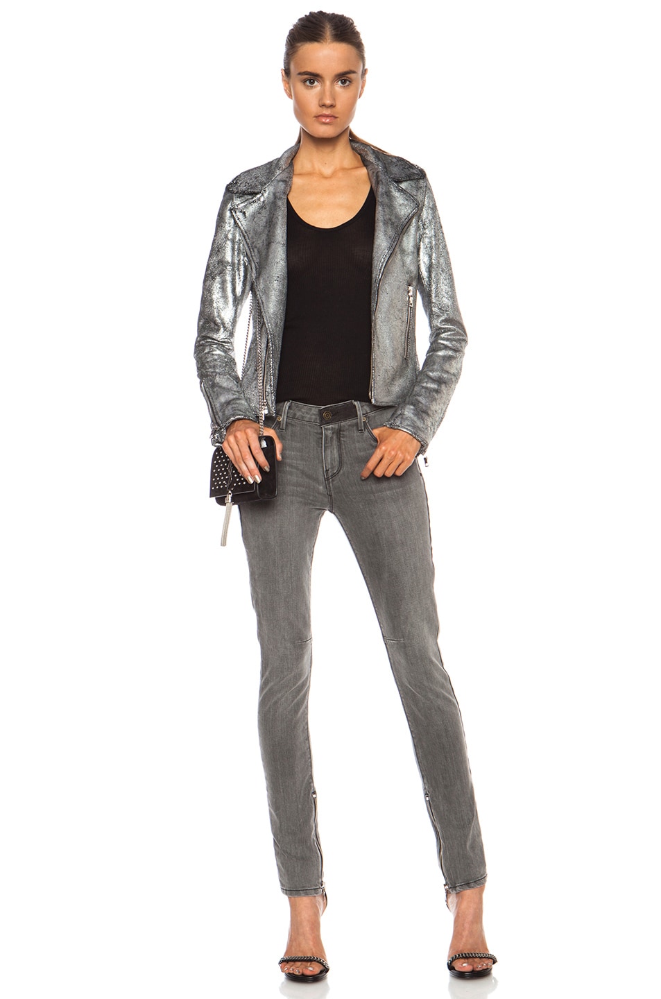 RTA Biker Space Cowboy Leather Jacket in Silver | FWRD