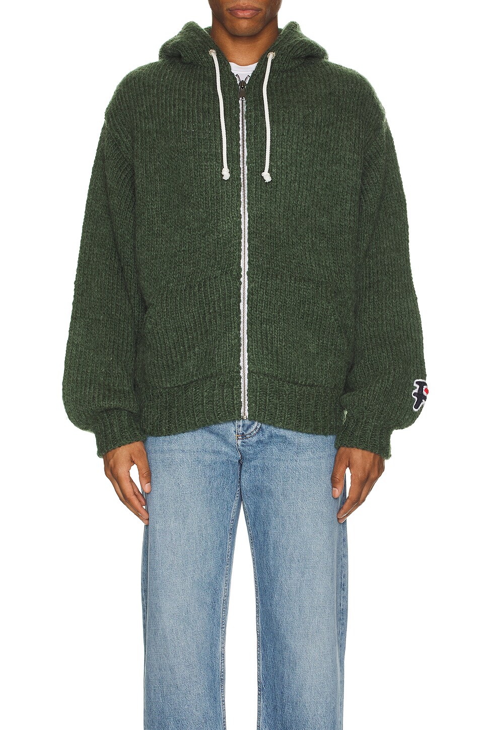 rice nine ten Hand Knitted Zip Hoodie in Forest Green | FWRD