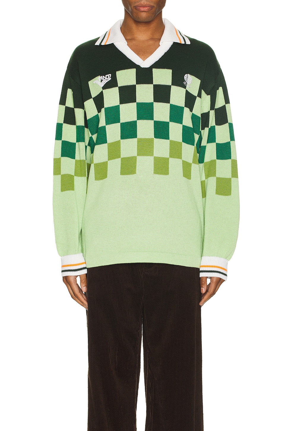 rice nine ten Knitting Checkered Soccer Jersey in Light Green | FWRD