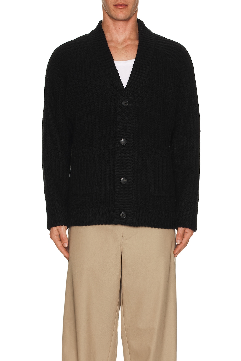 SATURDAYS NYC Low Gauge Cardigan Sweater in Black | FWRD